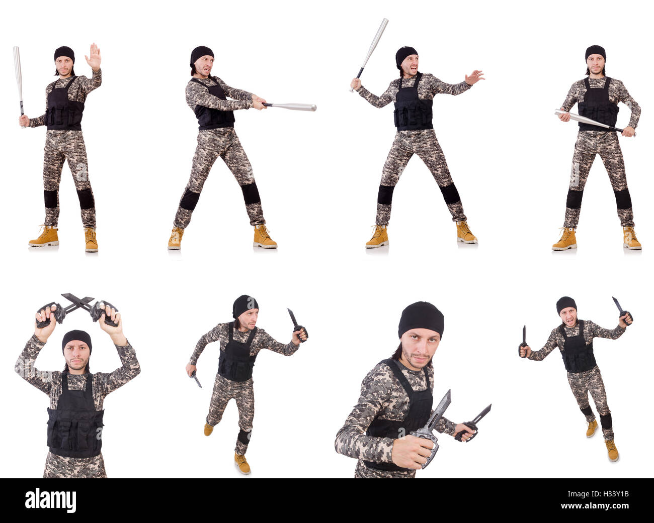 Soldier with knife isolated on white Stock Photo - Alamy