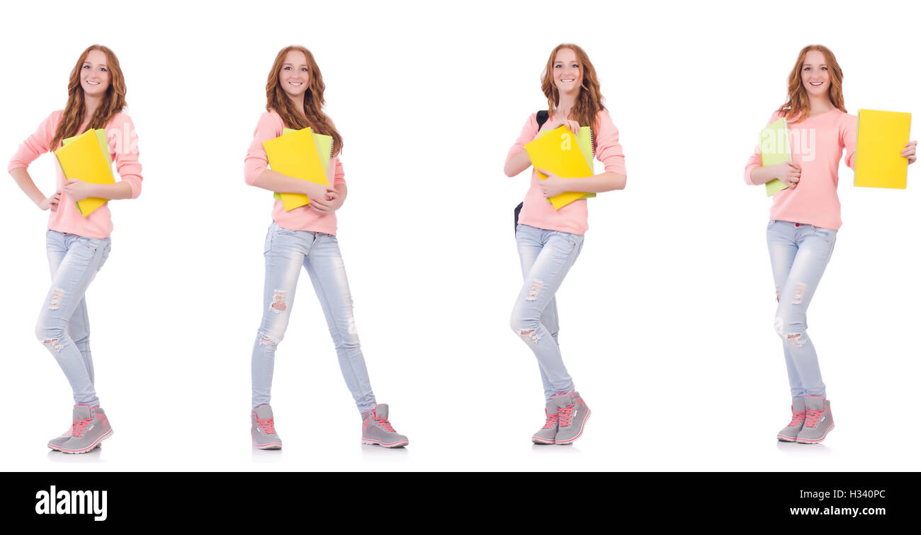 Young student with notebooks isolated on white Stock Photo - Alamy