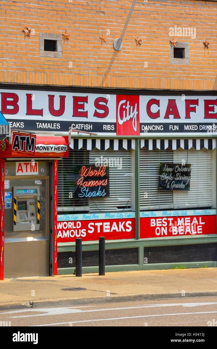 The frontage and entrance of the famous Blues City Cafe on Beale Street ...