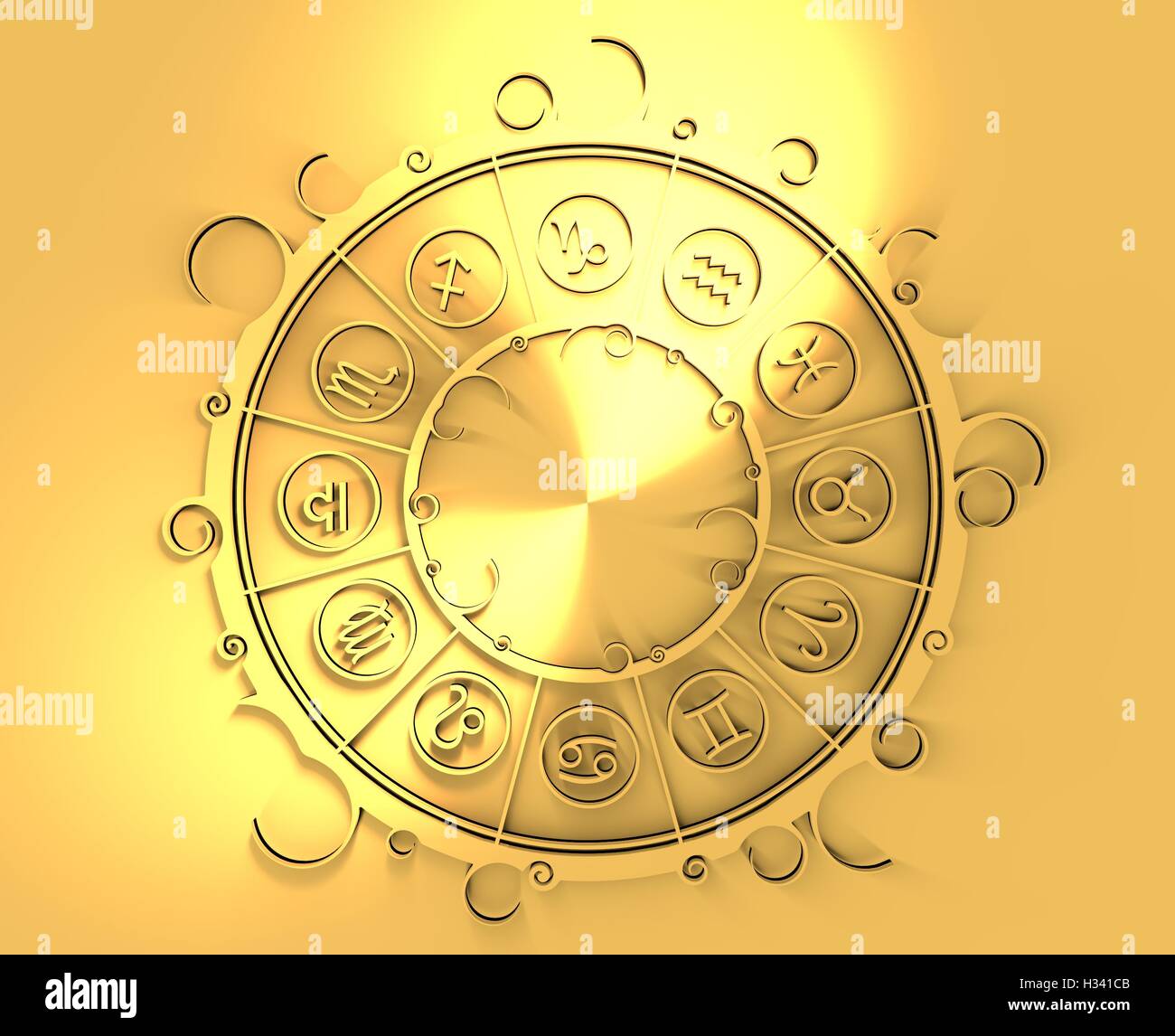 Astrology symbols in golden circle Stock Photo - Alamy