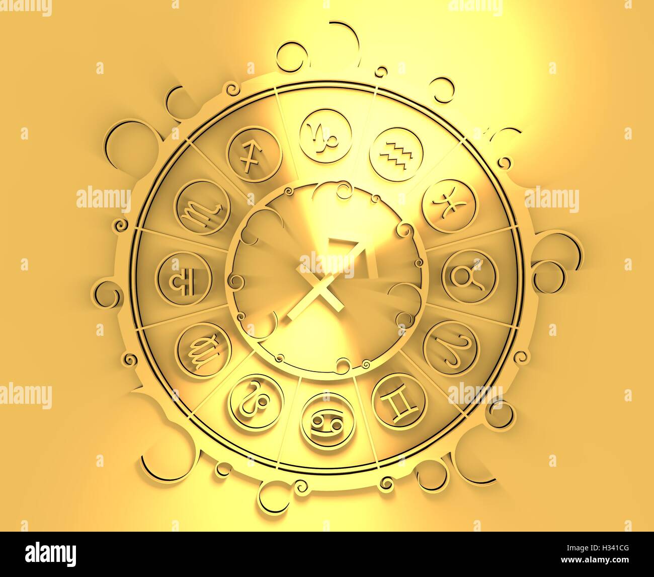 Astrology symbols in golden circle. The archer sign Stock Photo - Alamy