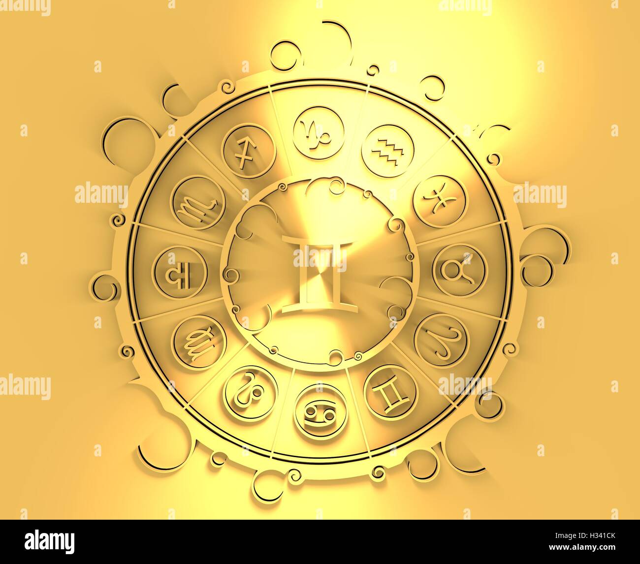 Astrology symbols in golden circle. The twins sign Stock Photo - Alamy