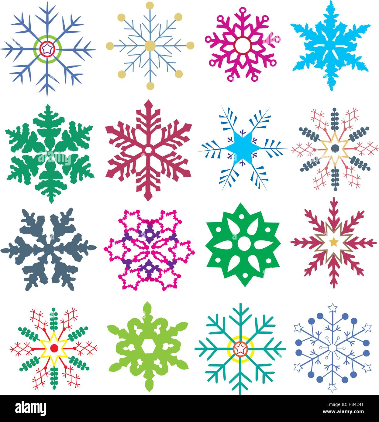 vector illustration of a colorful snowflakes set Stock Vector Image ...
