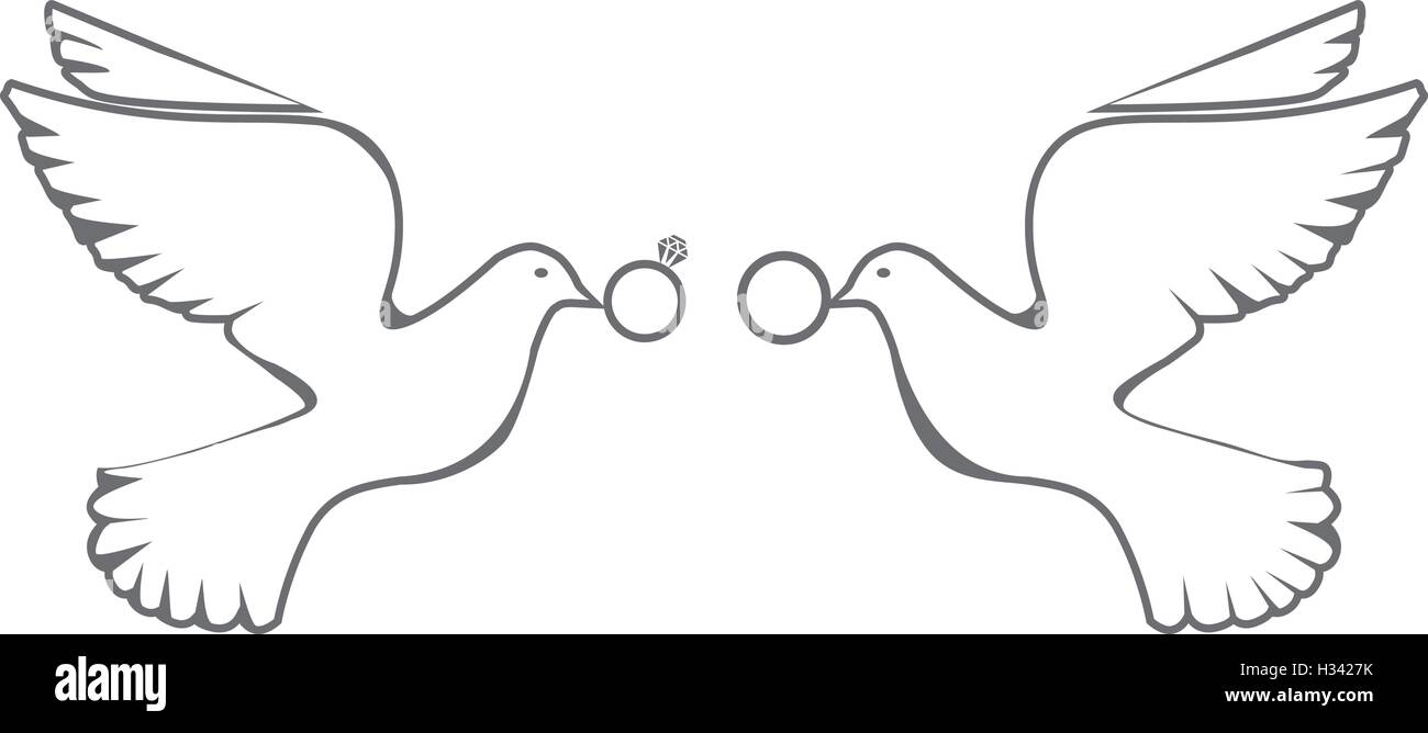 vector illustration of two doves flying with wedding rings Stock Vector ...