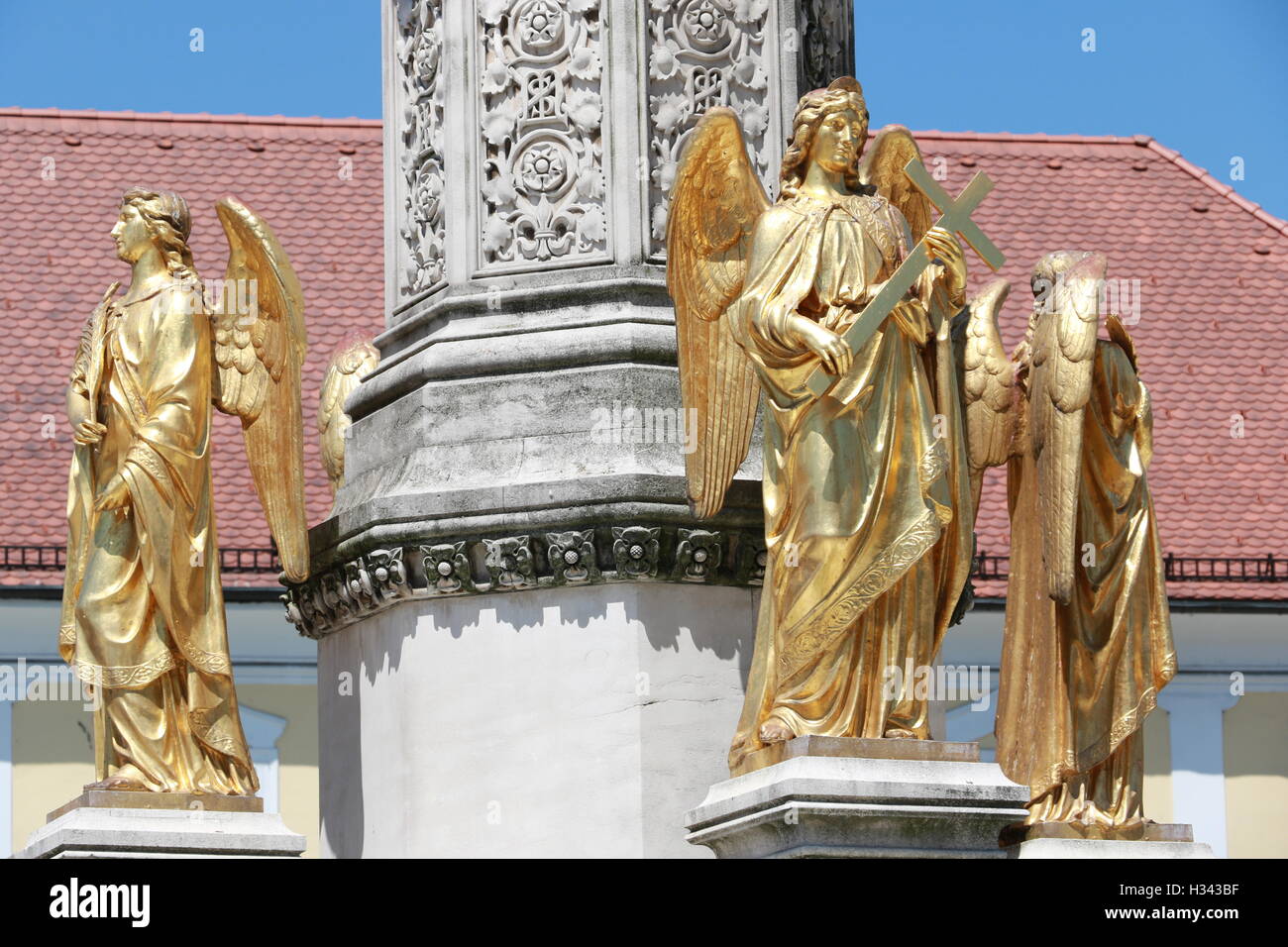 Four angels. Saint Mary's Column next to Zagreb Cathedral Stock Photo ...