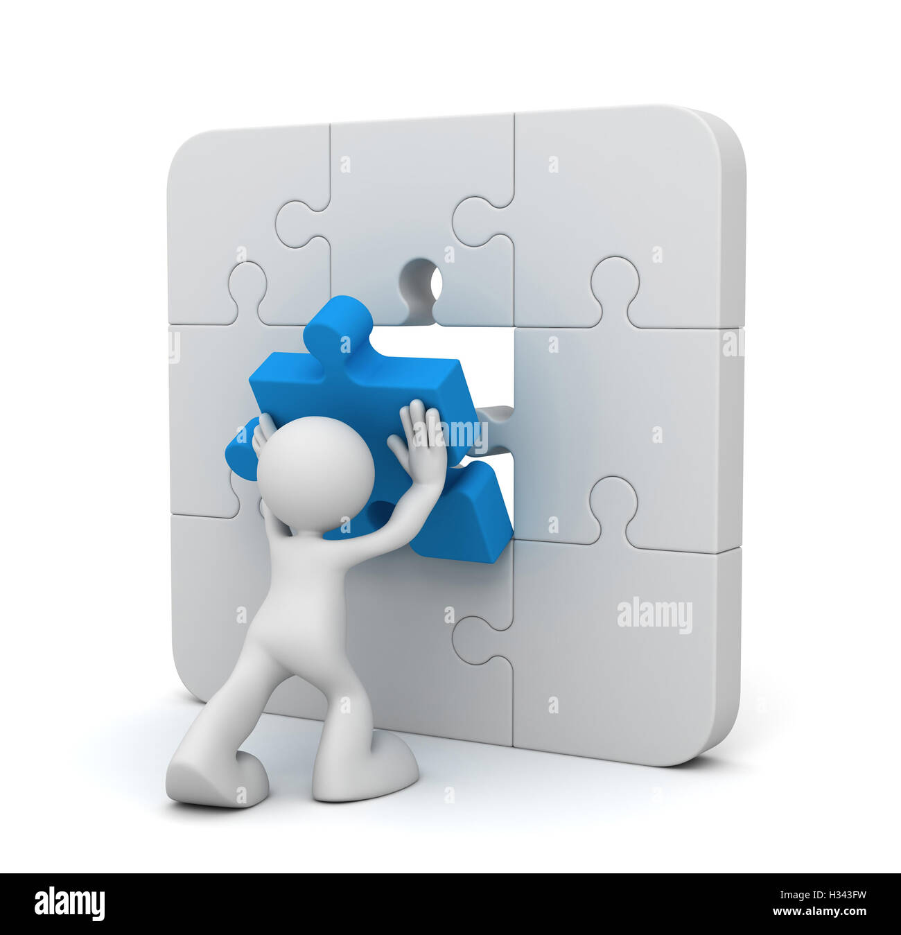 man completing the puzzle 3d illustration Stock Photo - Alamy