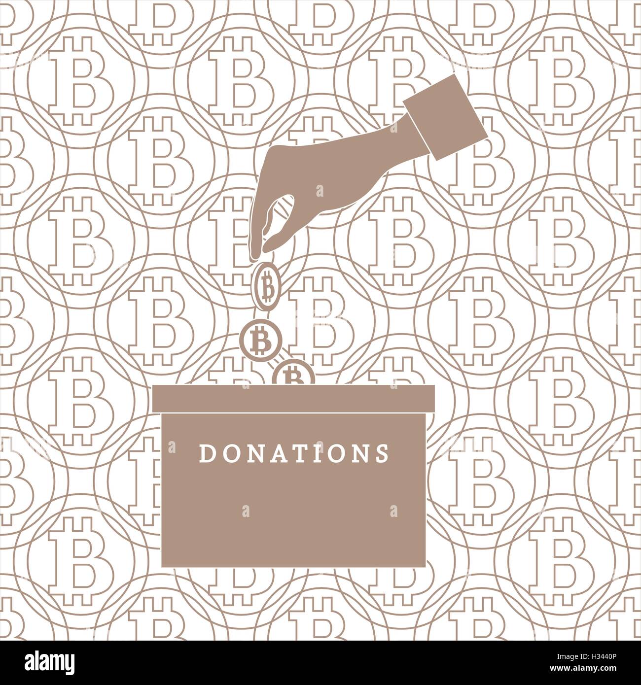 Stylized icon calling to make a donation. Hand pouring the bitcoins in ...