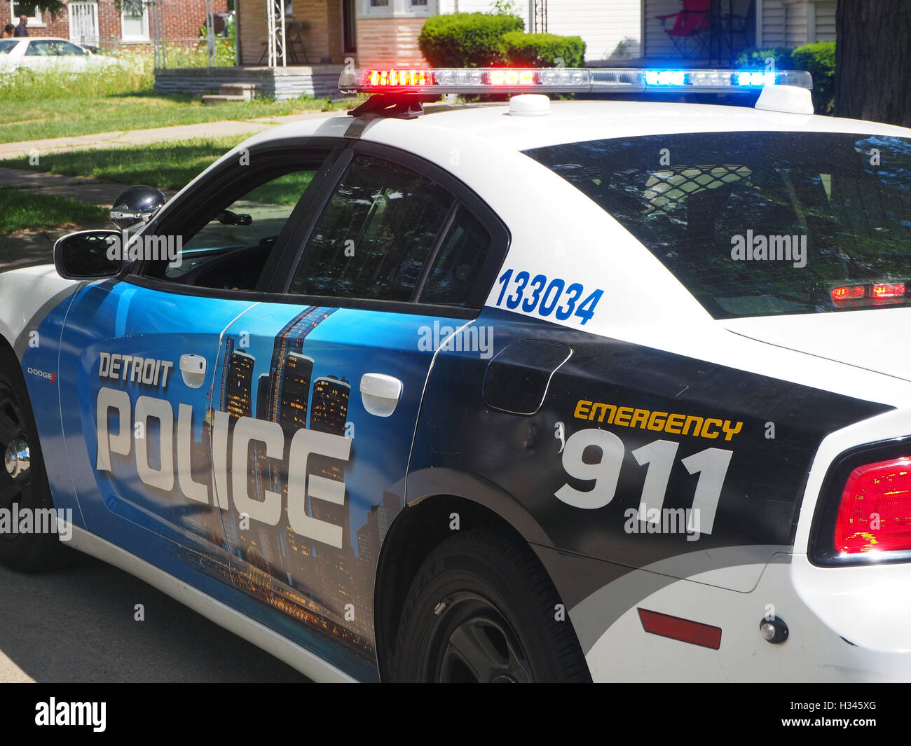 Detroit Police Department car at the scene of a homicide, Detroit ...