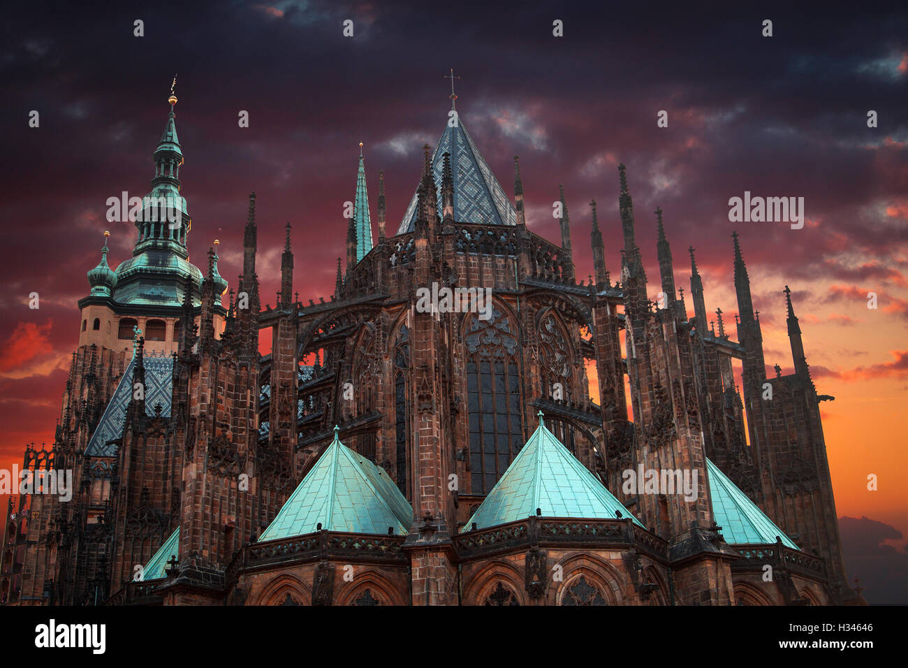 Scenic summer panorama of the Old Town architecture with Vltava river ...