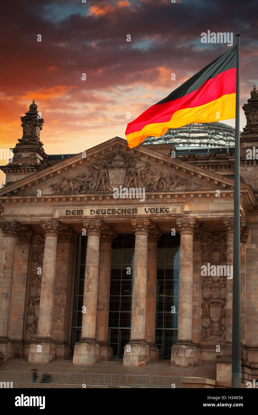 Facade view of the Reichstag (Bundestag) building in Berlin, Germany ...