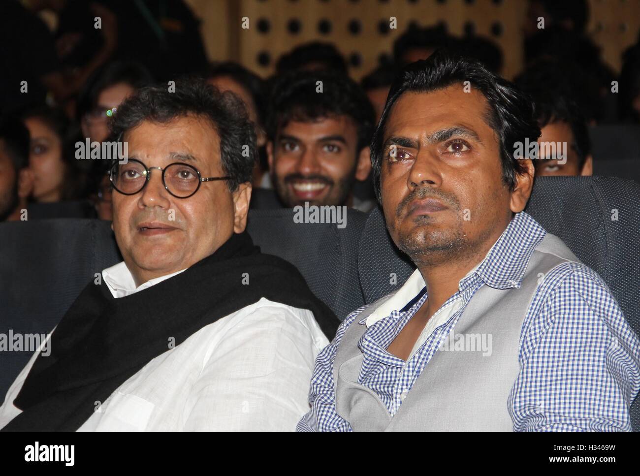 Bollywood actor Nawazuddin Siddiqui with filmmaker Subhash Ghai (L), at ...