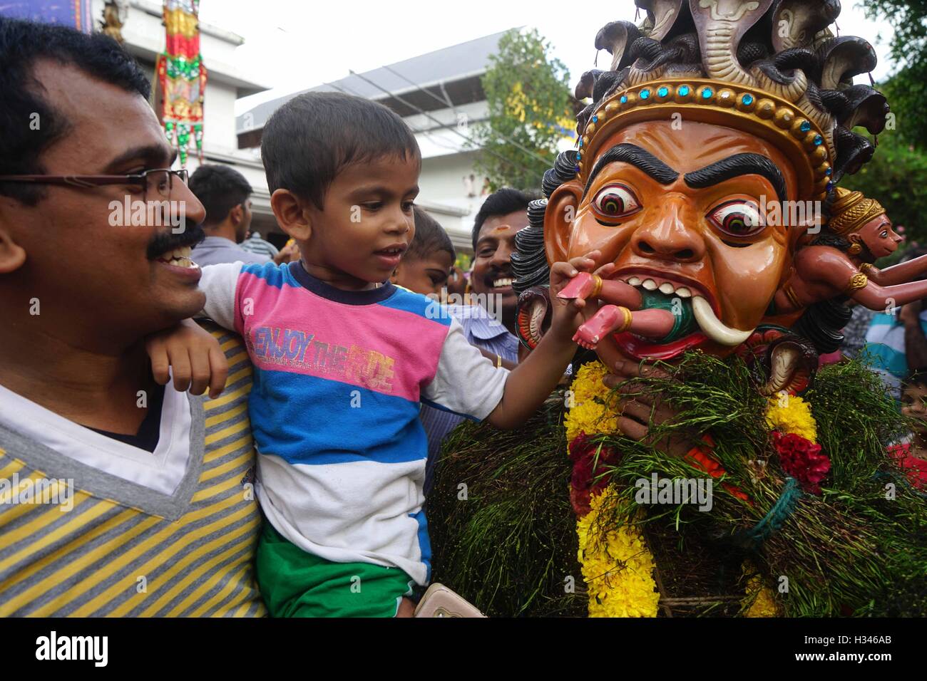 Traditional Kummatti dancers wear wooden masks of various ods dummatti ...