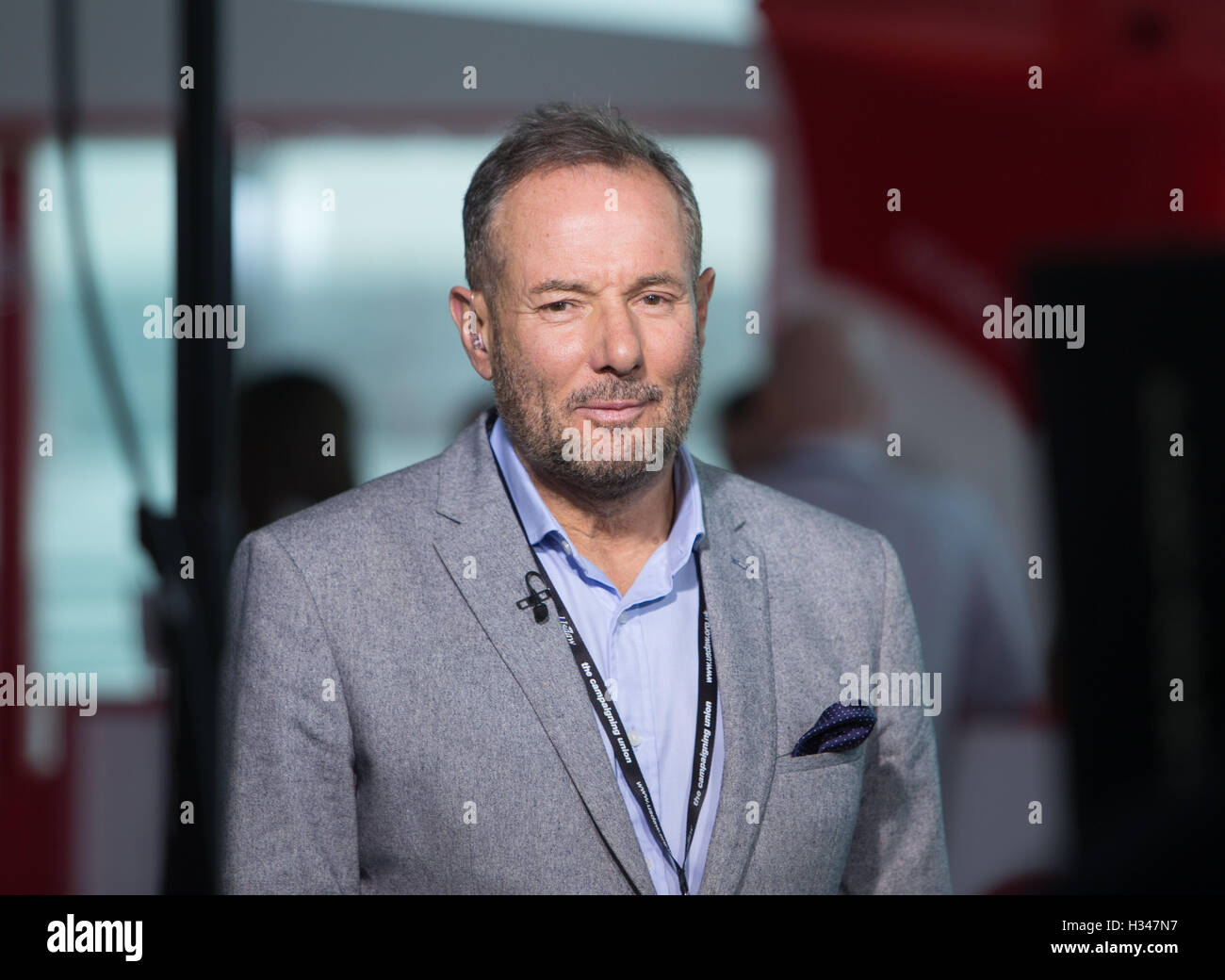 Derek Hatton being interviewed at the AAC Arena in Liverpool during the ...