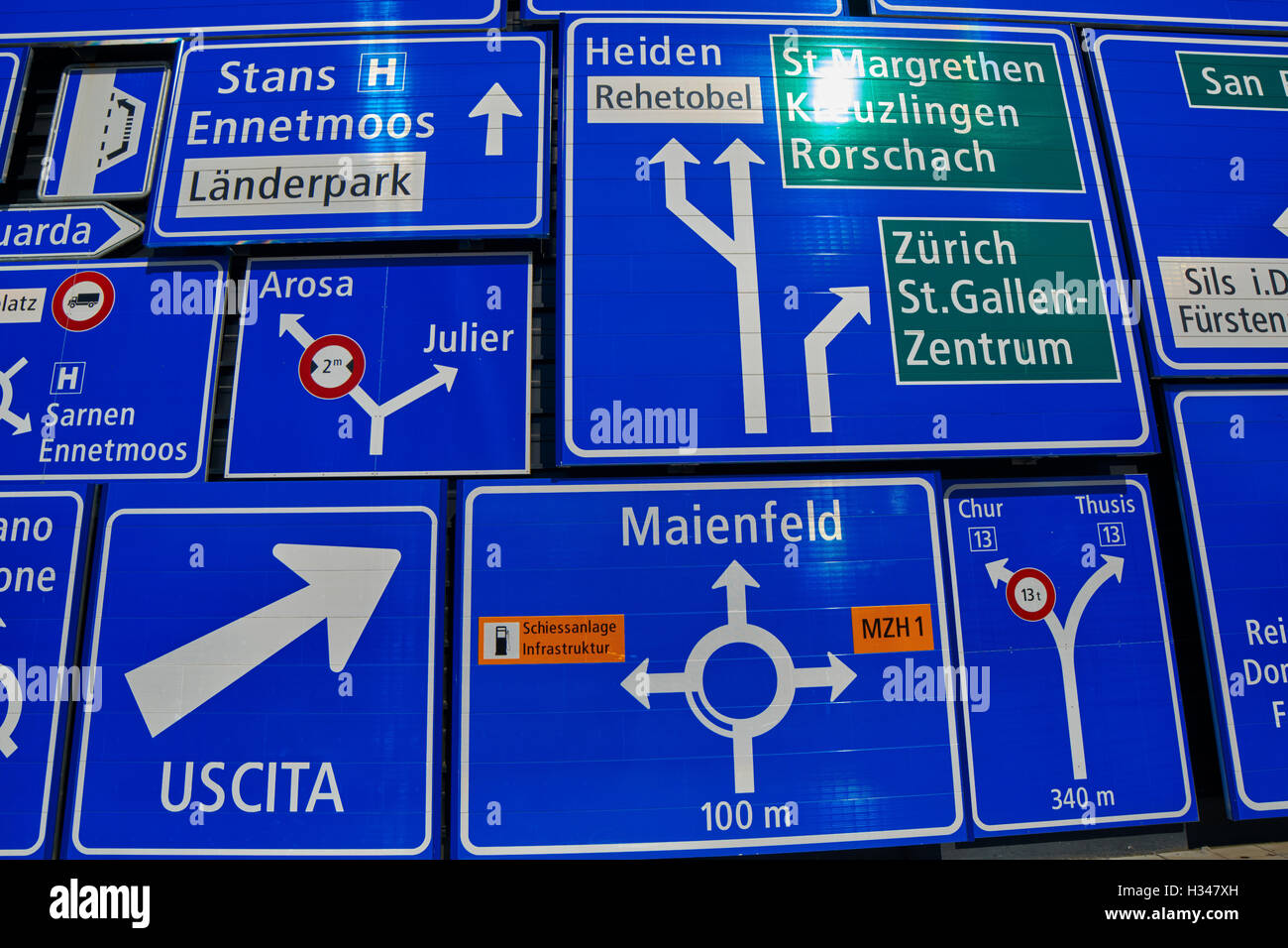 Road Signs with Directions Collection shot in Sunlight Stock Photo - Alamy