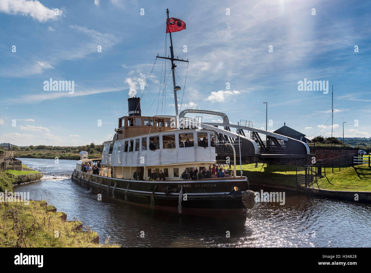 THe Daniel Adamson steam tug passing the swingbridge at Sutton Weaver ...