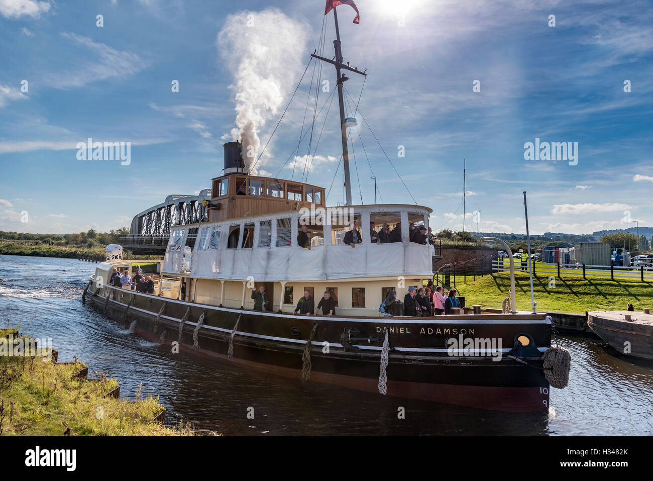 THe Daniel Adamson steam tug passing the swingbridge at Sutton Weaver ...