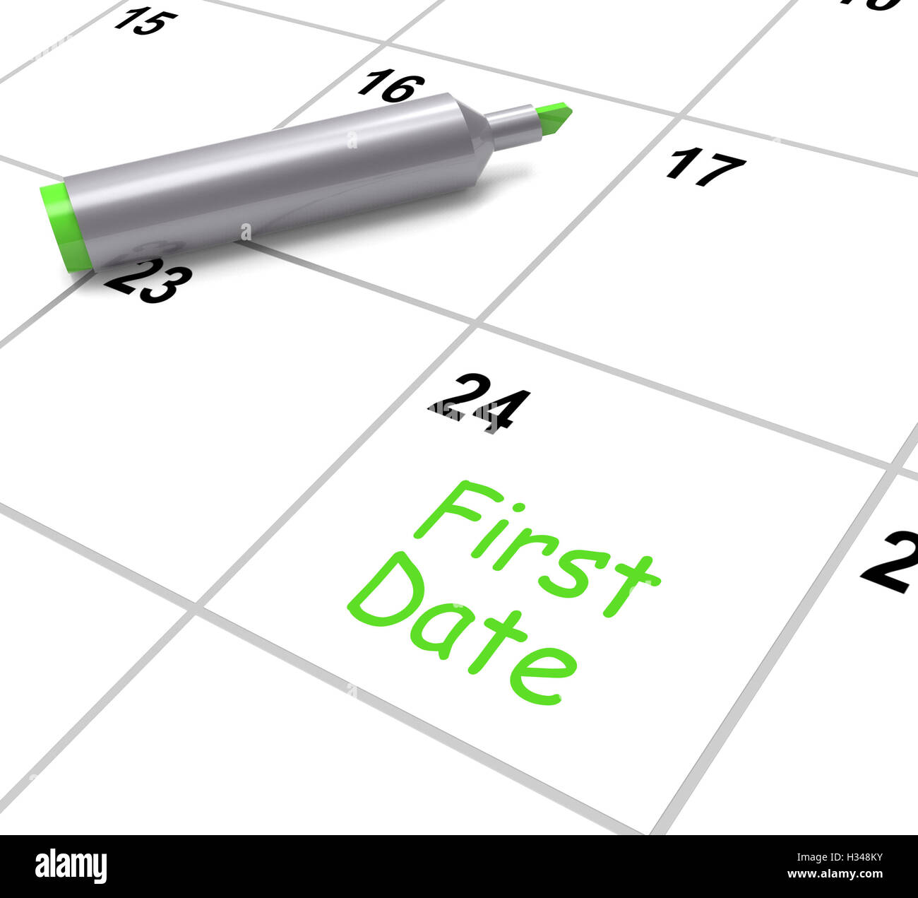 First Date Calendar Shows Seeing Somebody And Romance Stock Photo - Alamy