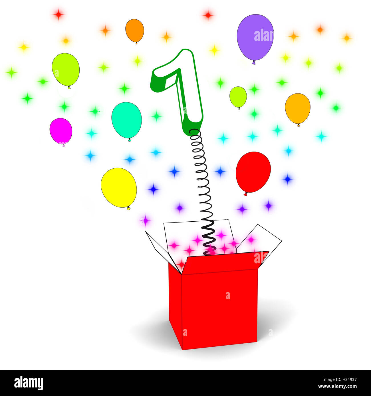 Number One Surprise Box Means Colourful Decoration And Creativit Stock ...