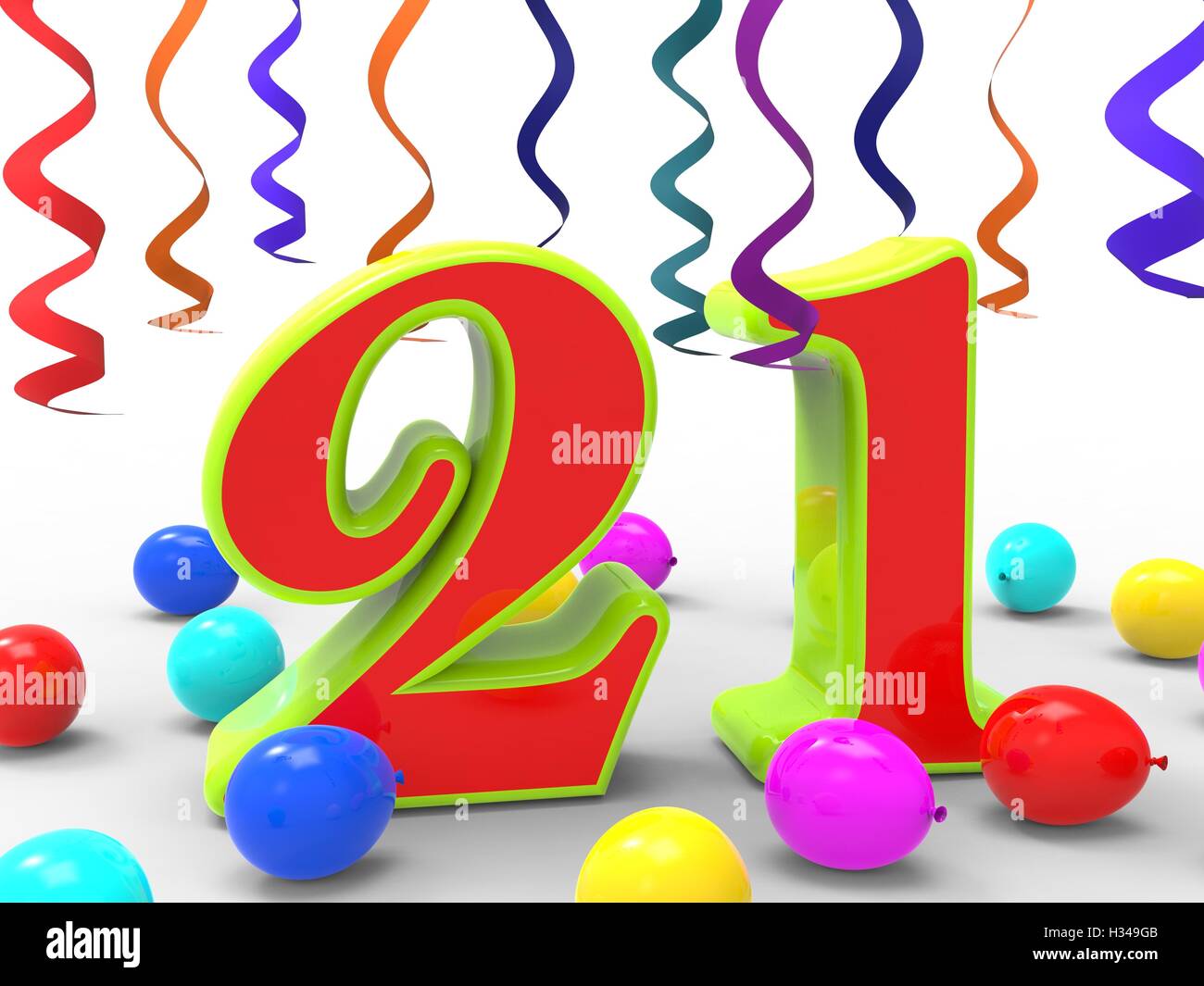 Number Twenty One Party Shows Colourful Balloons Garlands And Co Stock ...