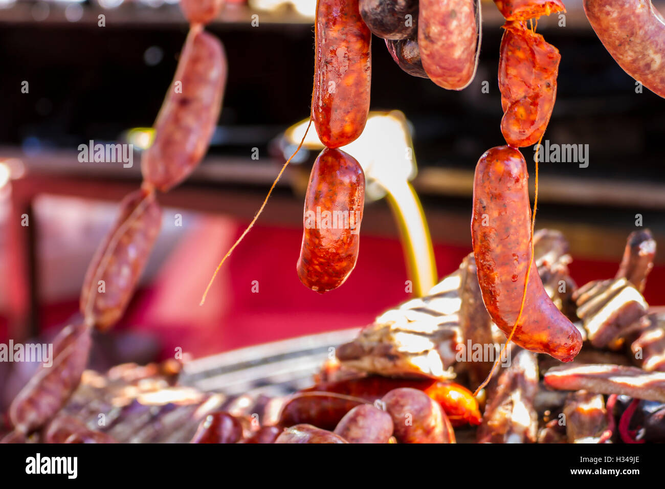 Party, artisan sausages in a medieval fair Stock Photo - Alamy