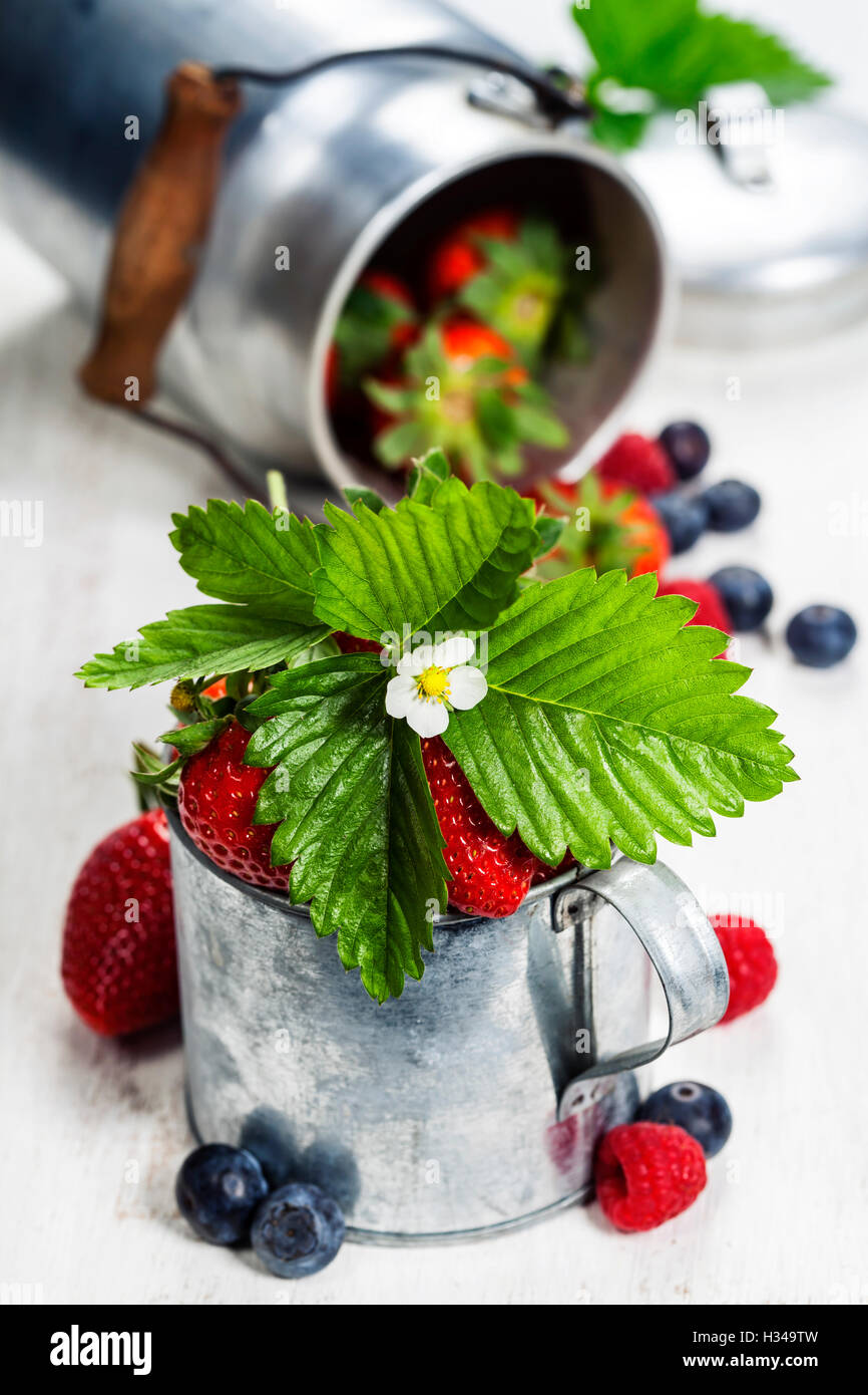 Fresh Berries on Wooden Background Stock Photo - Alamy