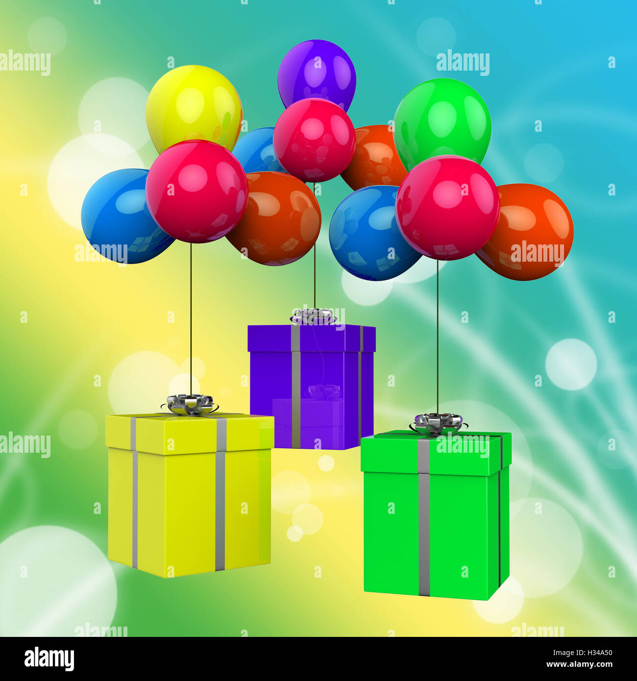 Balloons With Presents Mean Surprise Party And Birthday Presents Stock ...