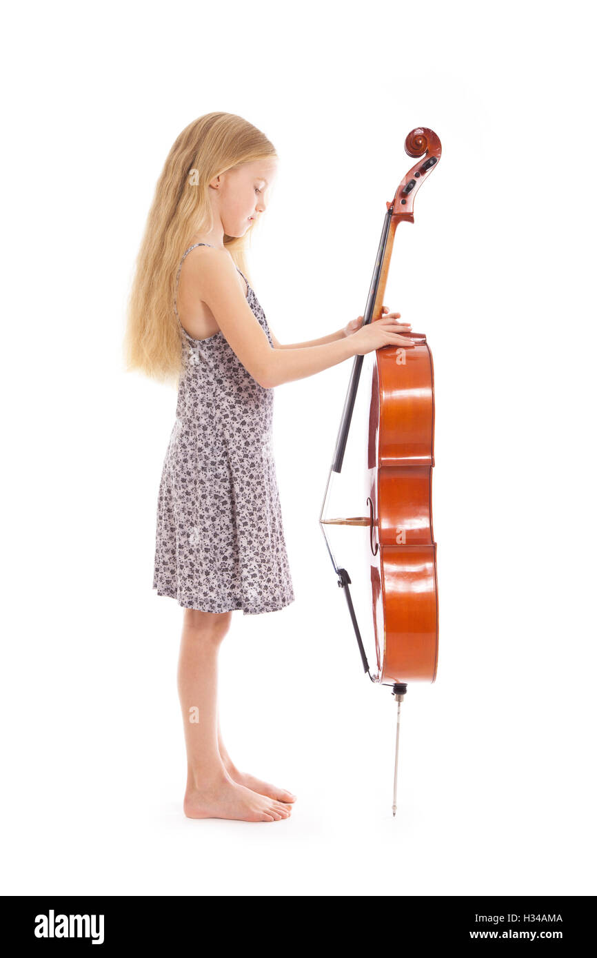young girl in dress and her cello Stock Photo - Alamy