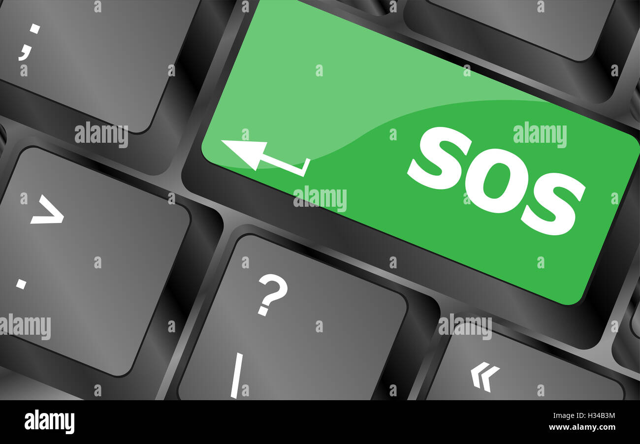 computer button with sign sos key Stock Photo - Alamy