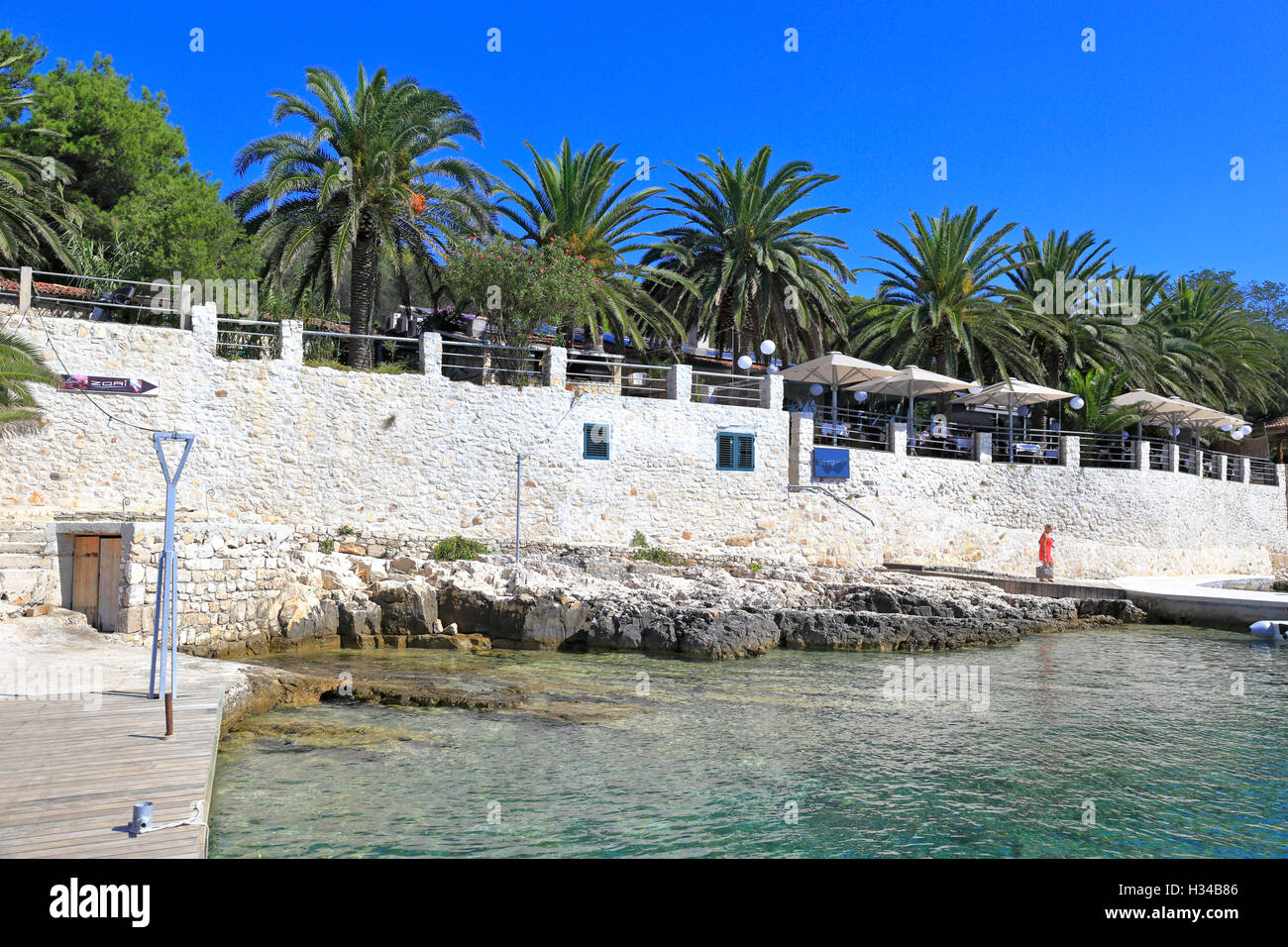 Restaurant and beach, Palmizana, St Clement, Pakleni Islands near Hvar ...