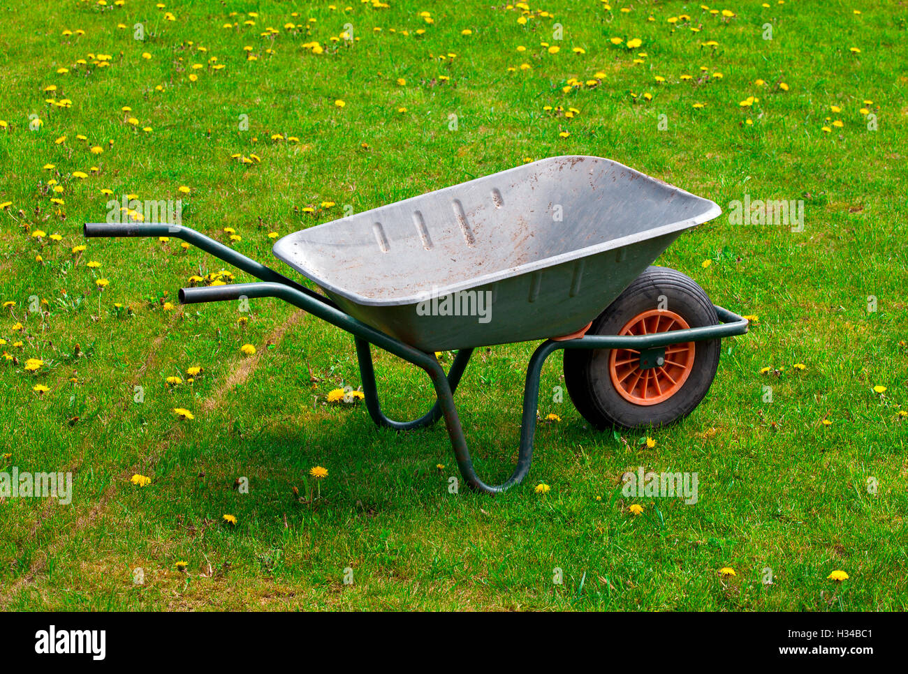 garden-wheelbarrow on green grass Stock Photo - Alamy