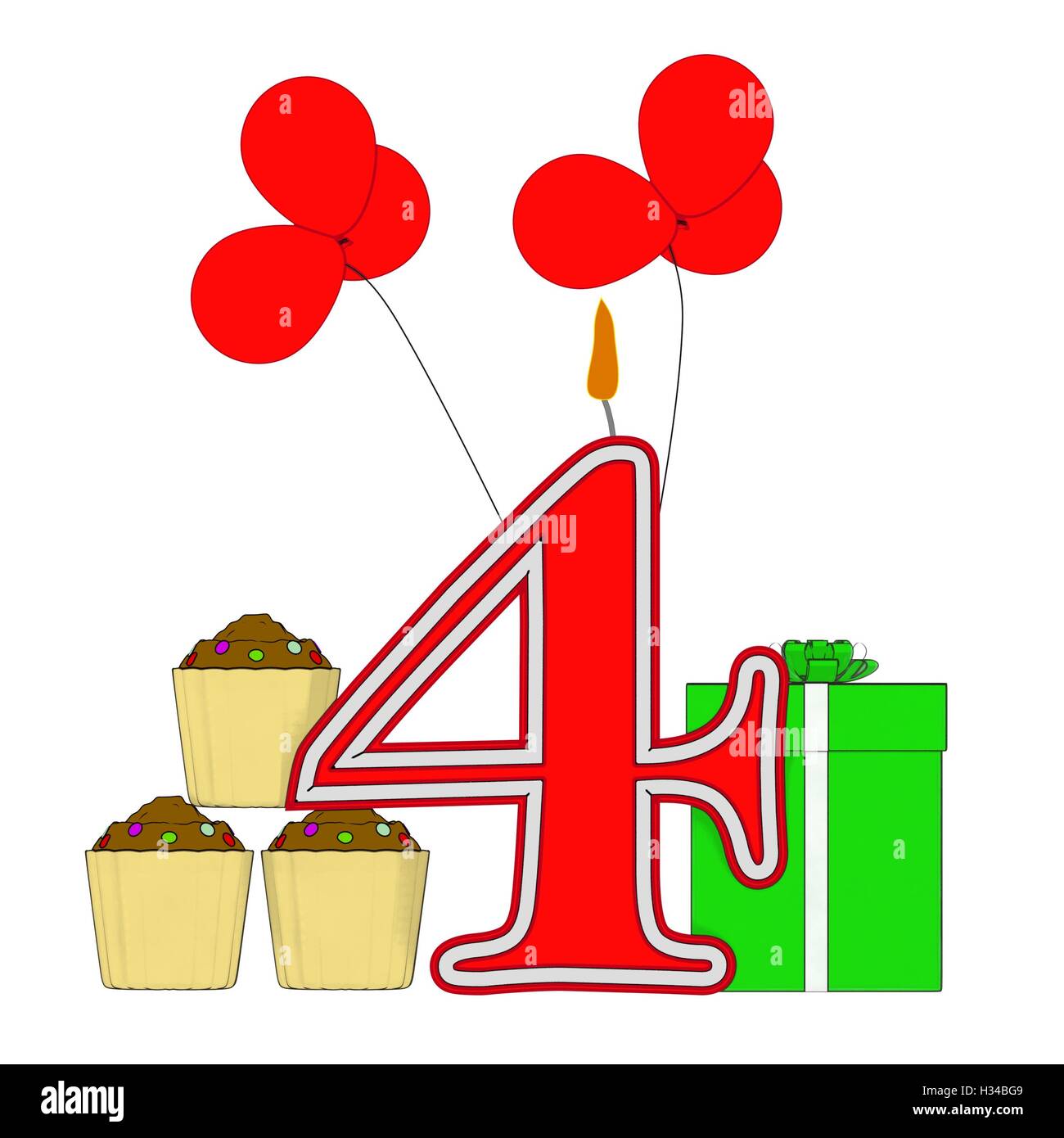 Number Four Candle Means Multi Coloured Decorations Or Birthday Stock ...