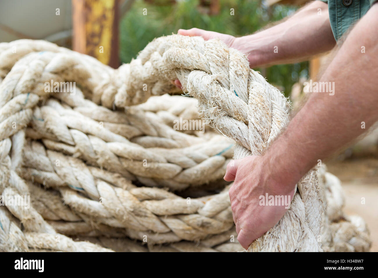 Hands pulling rope Stock Photo - Alamy