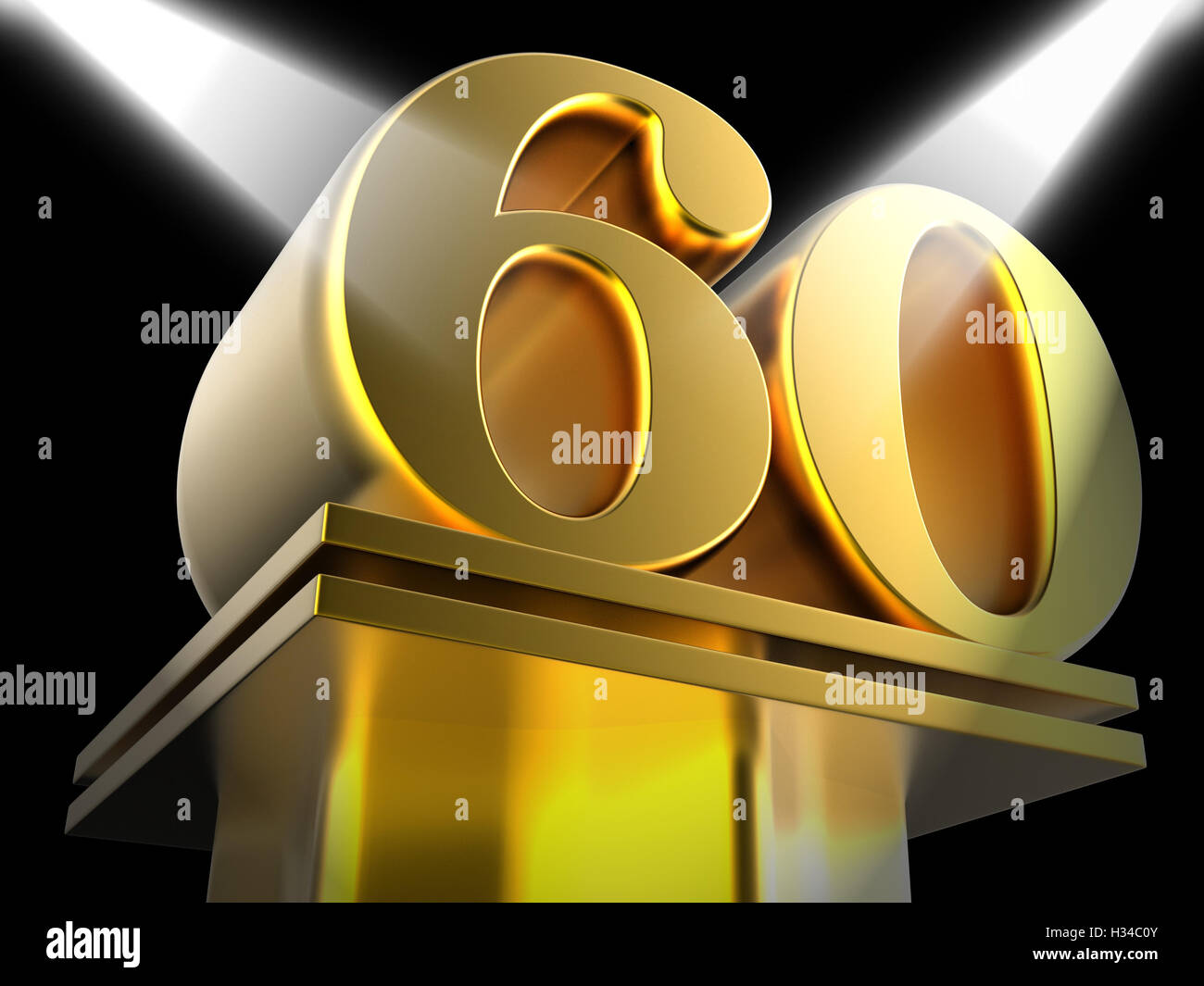 Golden Sixty On Pedestal Shows Sixtieth Entertainment Anniversar Stock ...