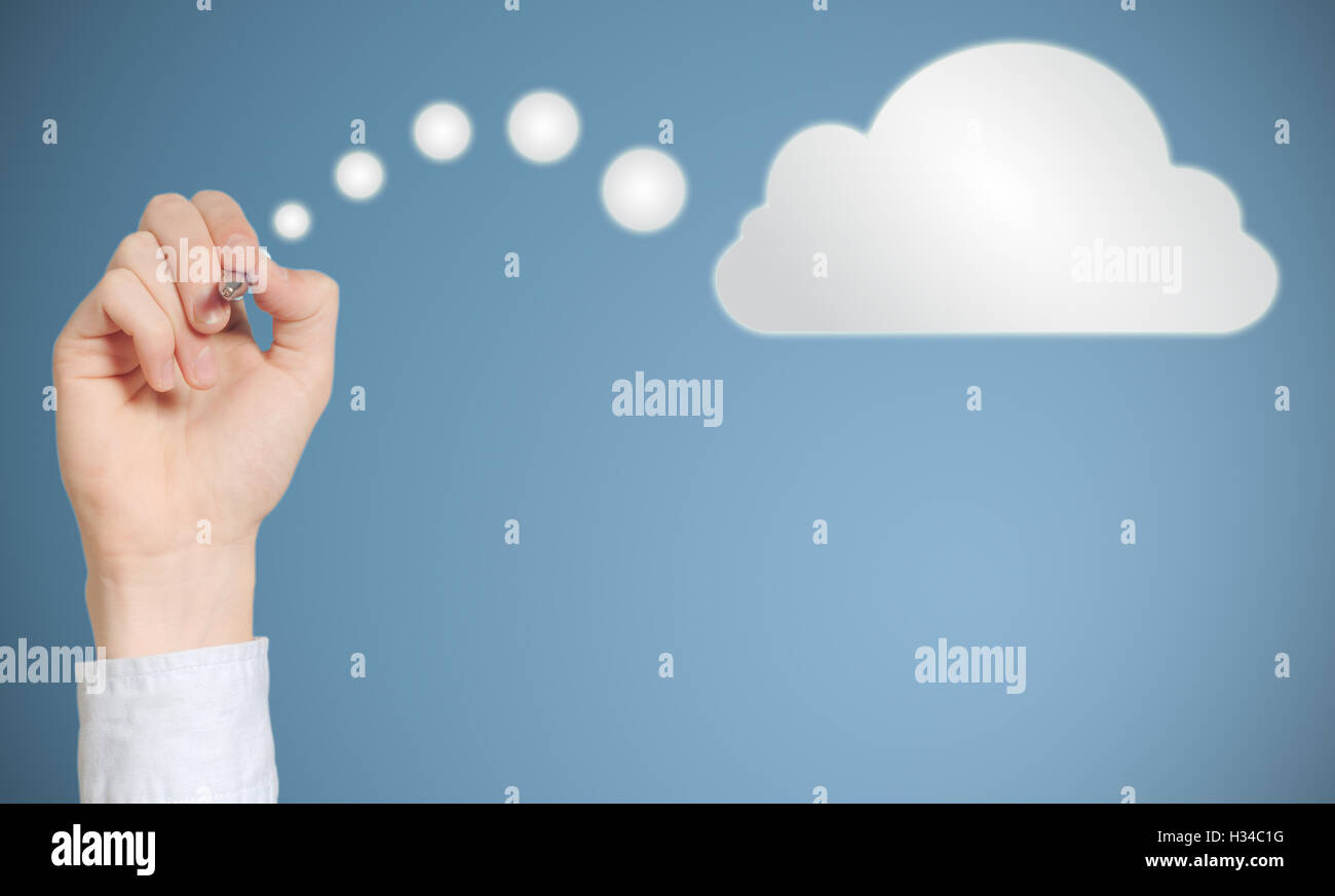 Businessman hand pen drawing thinking cloud or computing Stock Photo ...