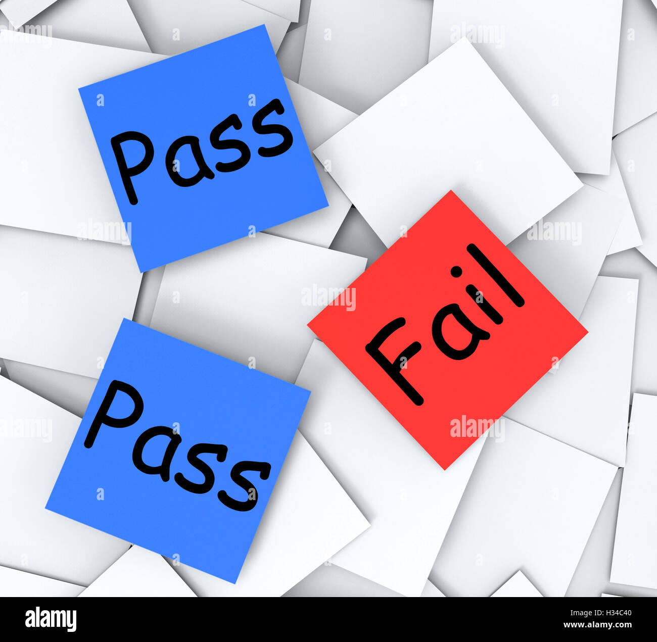 Pass Fail Post-It Notes Mean Satisfactory Or Declined Stock Photo - Alamy