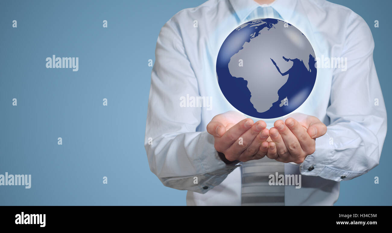 Businessman holds or holding world earth in hand Stock Photo - Alamy Businessman holds or holding world earth in hand Stock Photo - Alamy