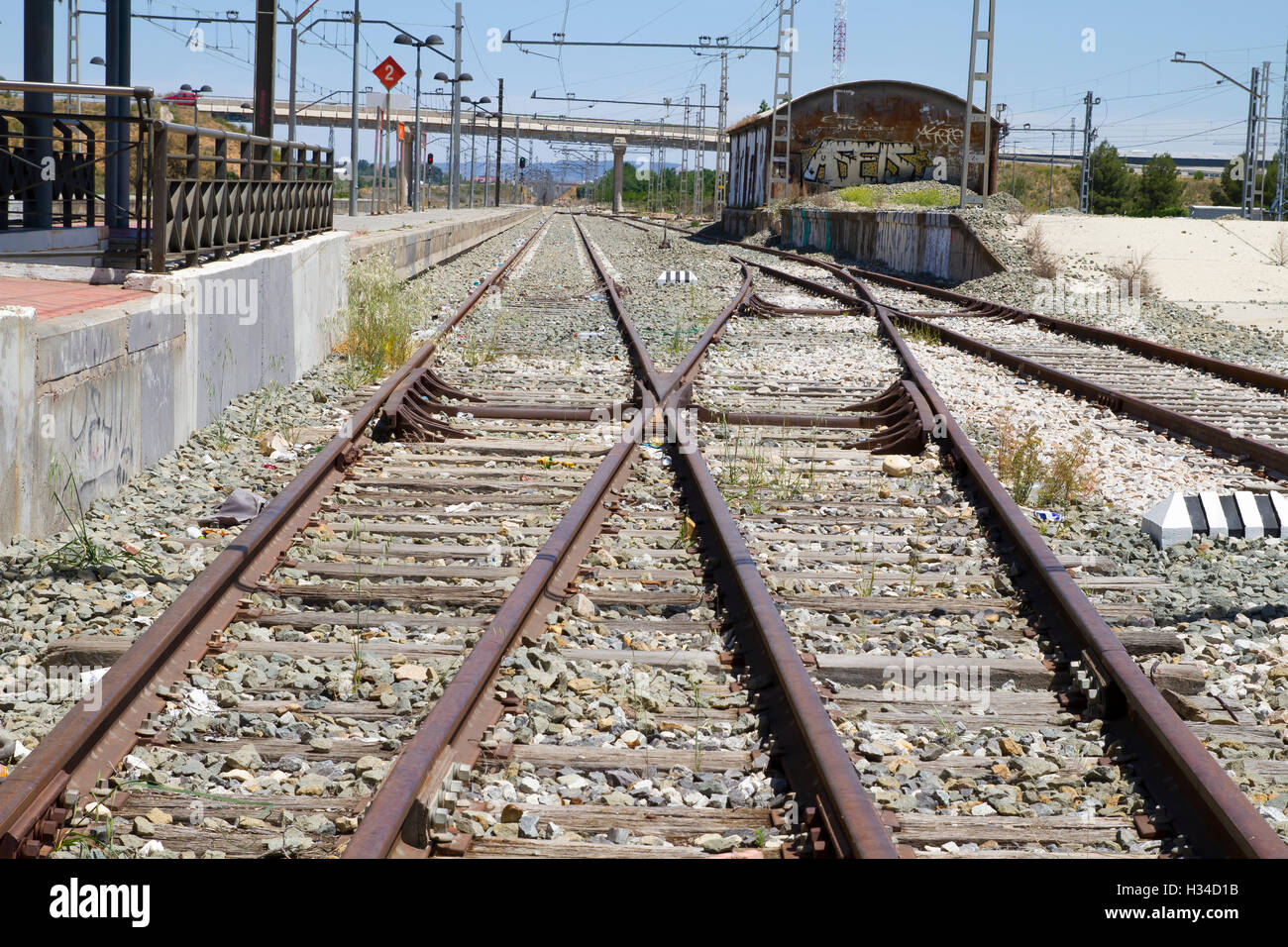 perspective train rails, detail of railways in Spain Stock Photo - Alamy