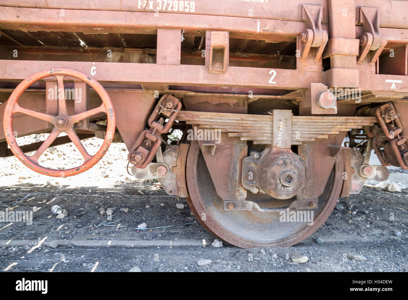 wheels, old freight train, metal machinery details Stock Photo - Alamy
