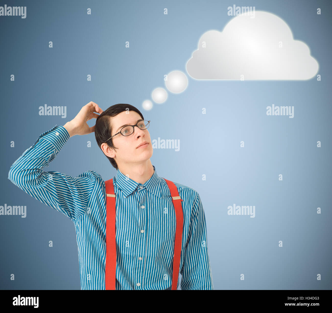 Nerd geek businessman thinking cloud or computing Stock Photo - Alamy