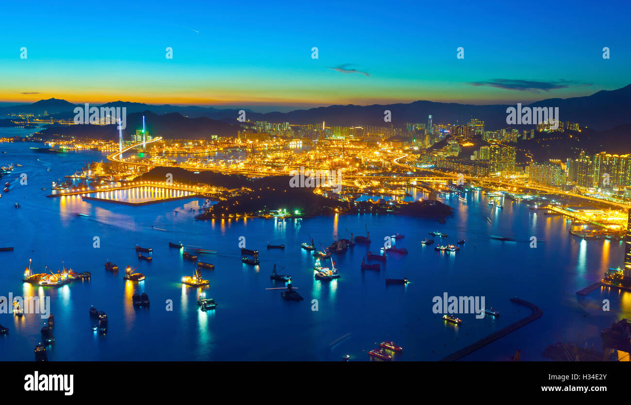 Hong Kong container terminal night view Stock Photo - Alamy