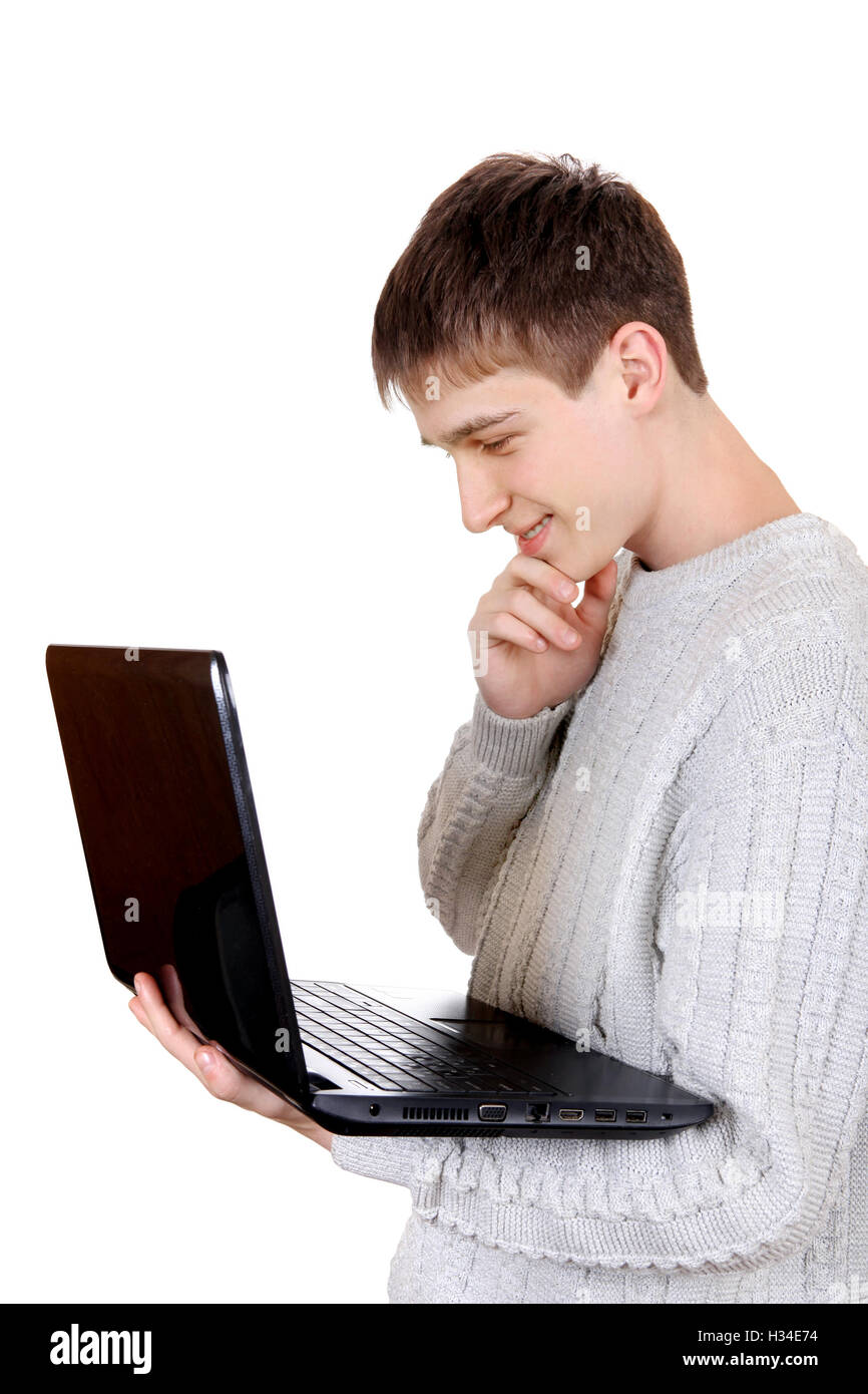 Teenager with Laptop Stock Photo - Alamy