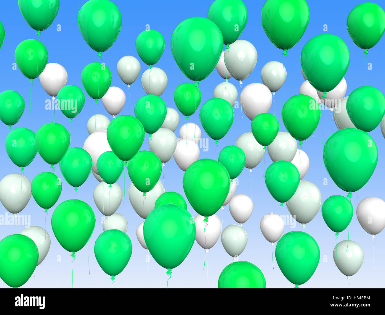 Floating Green And White Balloons Mean Freedom And Eco Friendly Stock ...