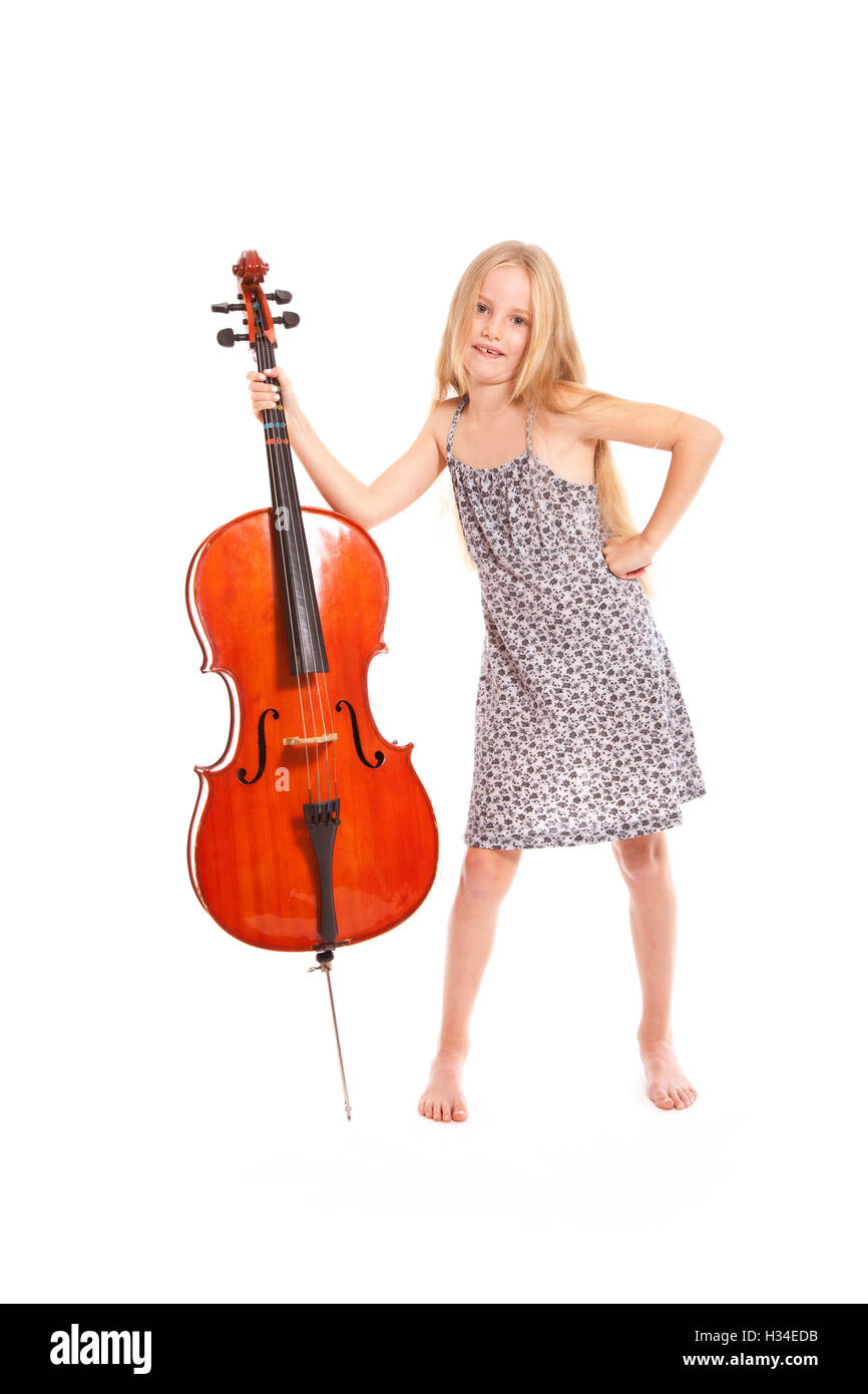 young girl in dress and her cello Stock Photo - Alamy