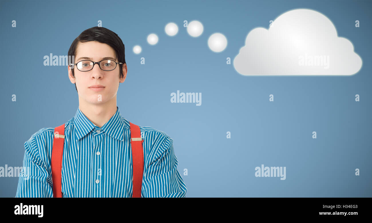 Nerd geek businessman thinking cloud or computing Stock Photo - Alamy