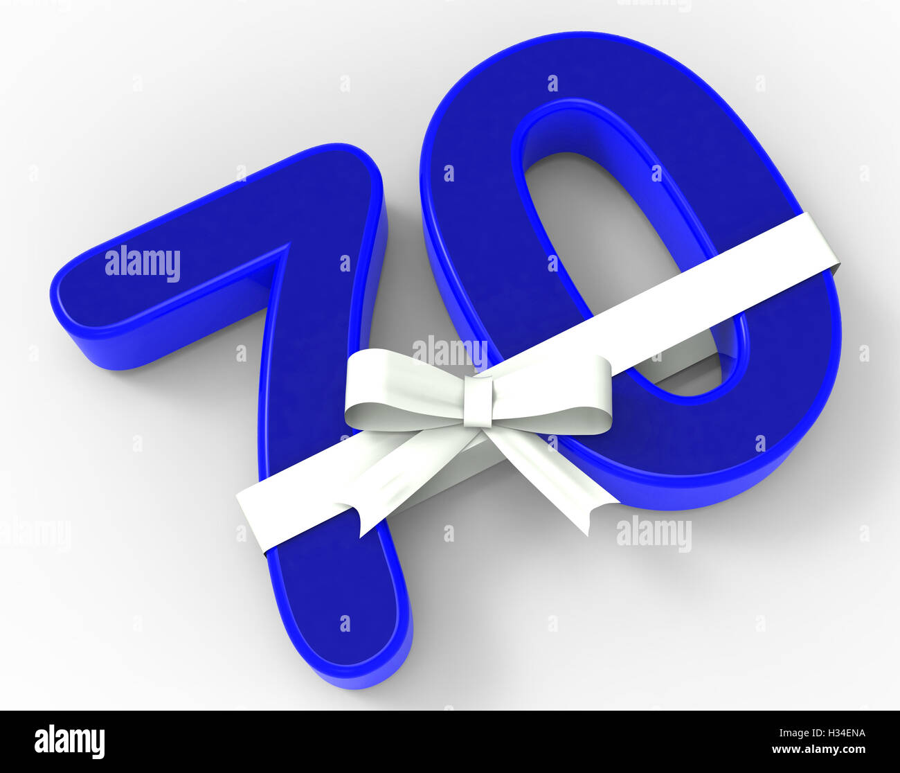 Number Seventy With Ribbon Shows Elderly Birthday Or Surprise Ce Stock ...
