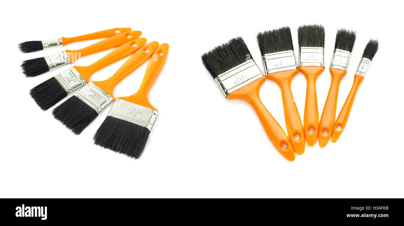 Set of Pile of Paint brushes over isolated white background Stock Photo ...