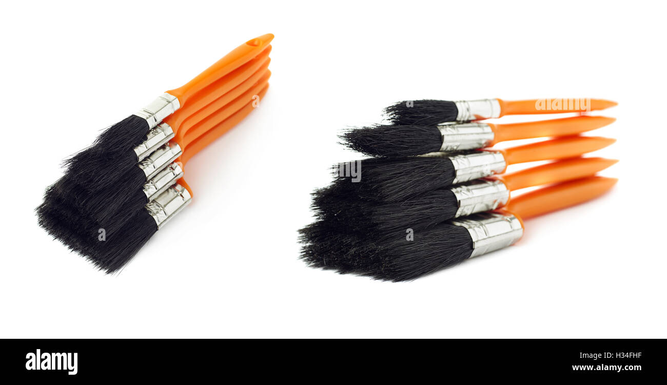 Set of Pile of Paint brushes over isolated white background Stock Photo ...