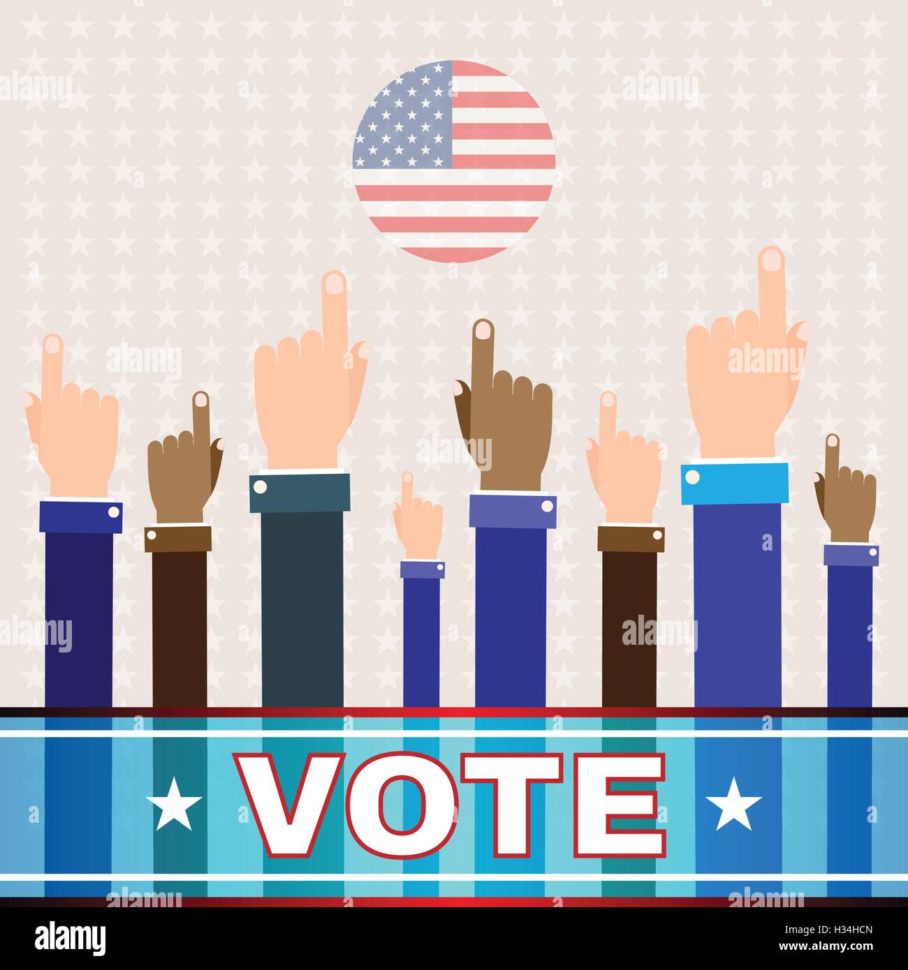 Digital vector usa election with hand in the air pointing, vote, flat ...