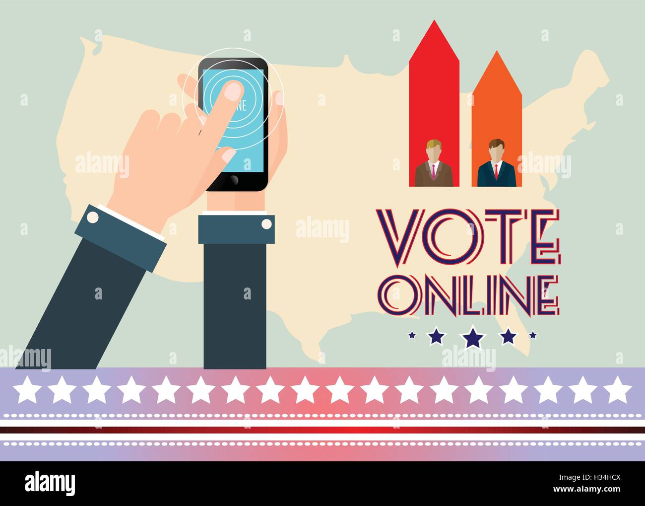 Digital vector usa election with vote online, hand on mobile phone ...