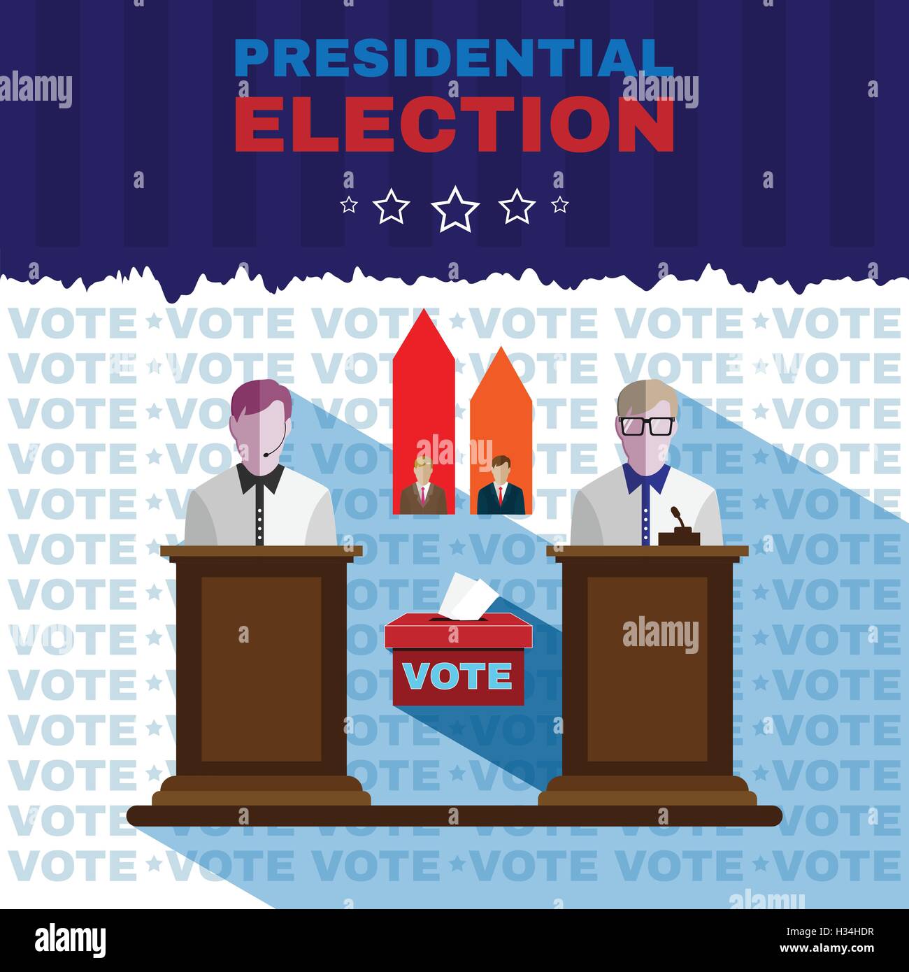 Digital vector usa election with vote box, candidate charts and tribune ...